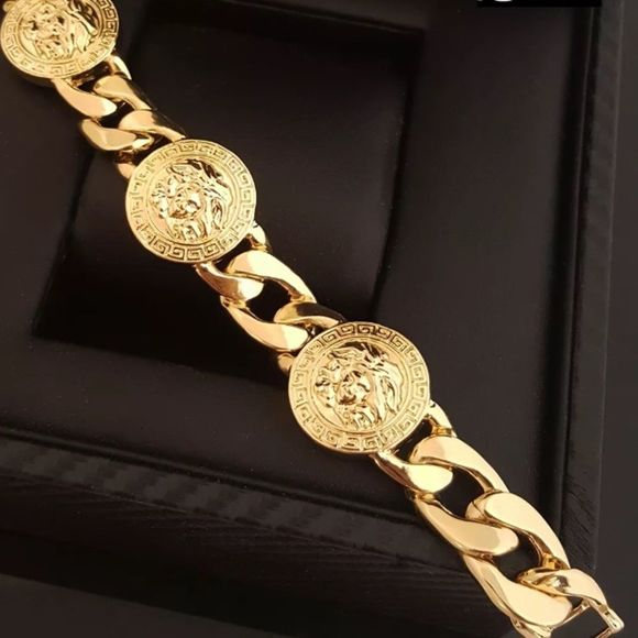 Accessories | Medusahead Gold Round Medallion Cuban Bracelet | Poshmark